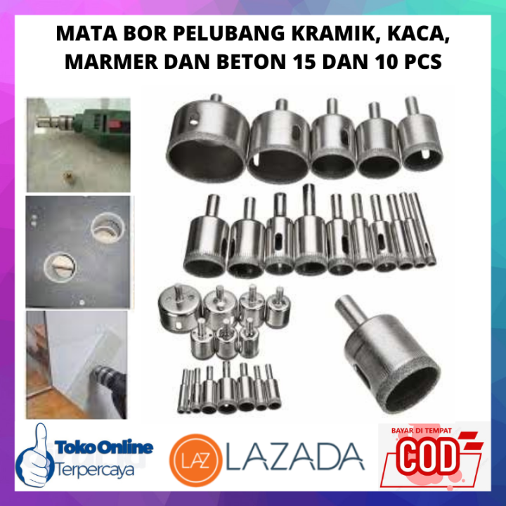 Mata Bor Intan Pelubang Kramik Kaca Beton Granit Batu Marmer Bulat Set ...