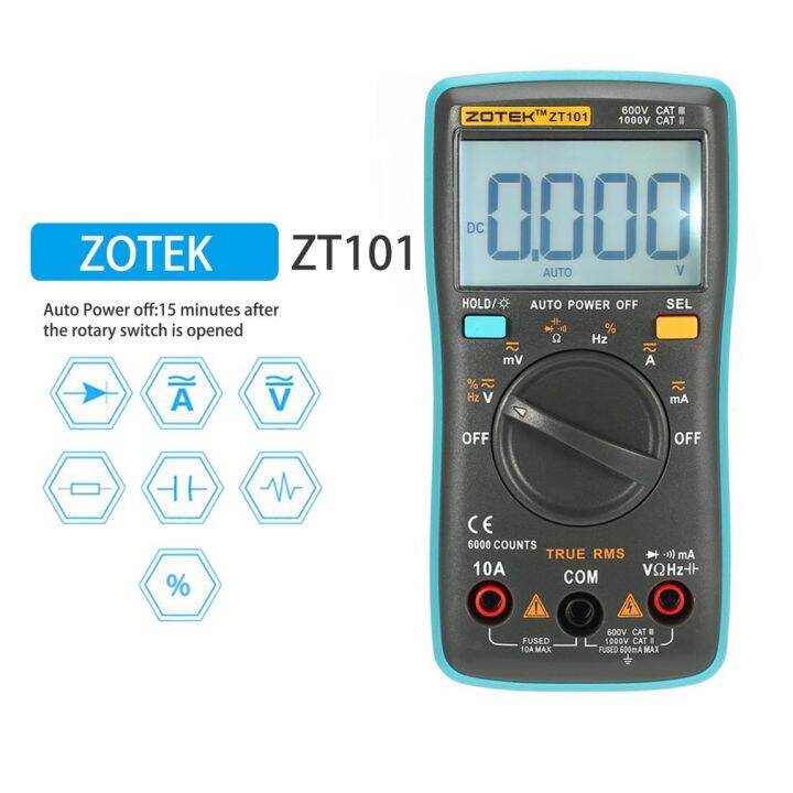 Ammeter Voltmeter Zotek Zt101 Mini Digital Multimeter 6000 Counts Ac/dc ...