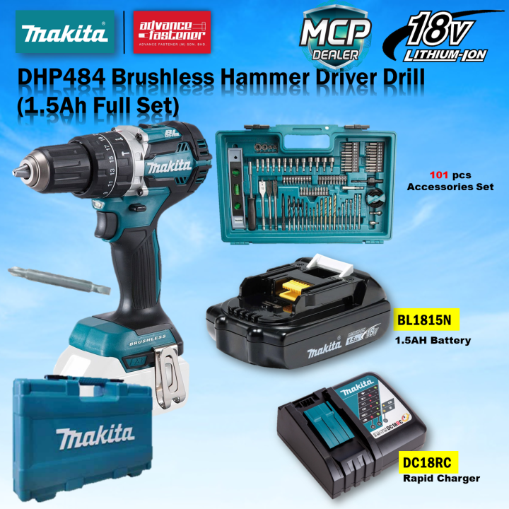 MAKITA DHP484RFX6 / DHP484 18V Cordless Hammer Driver Drill Combo Set *101pcs Accessories | Lazada