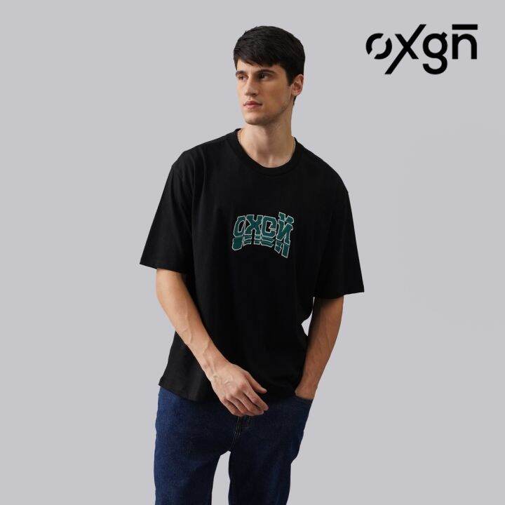 OXGN Logo Boxy Fit Graphic T-Shirt With Felt Print For Men (Black ...