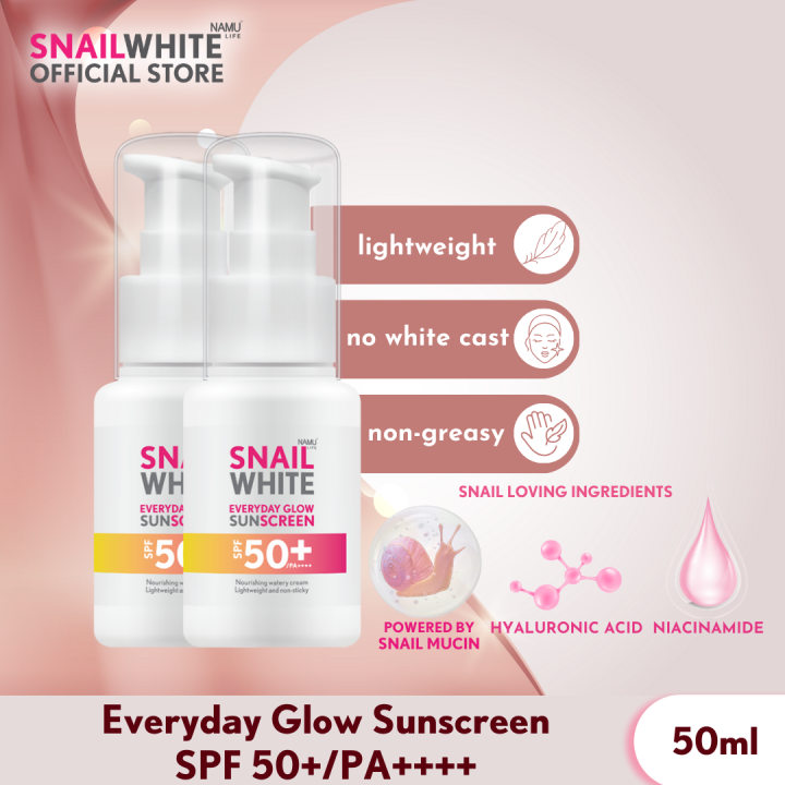 SNAILWHITE Everyday Glow Sunscreen SPF 50+/PA++++ 50ml, Bundle of 2 ...