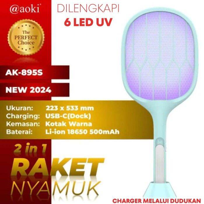 Raket Nyamuk Jumbo AOKI 895S Insect Killer 2in1 UV LED Batre 500mAh Canggih premium | Lazada ...