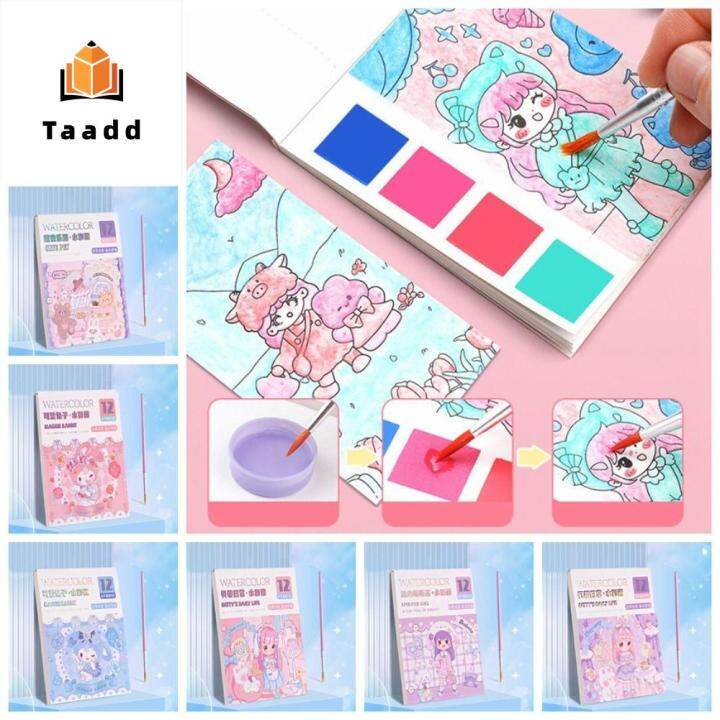 TAADD กระดาษลงสีน้ำสมุดระบายสีด้วยสีและแปรงที่คั่นหนังสือ DIY ว่างเปล่า ...
