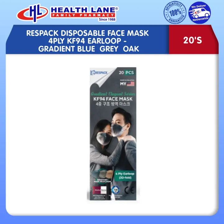 RESPACK DISPOSABLE FACE MASK 4PLY KF94 EARLOOP - GRADIENT BLUE / GREY ...