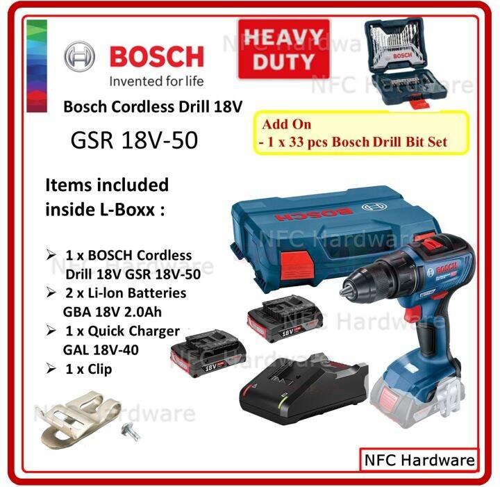 BOSCH GSR 18V-50 Cordless Drill 18V Set (Brushless Motor) | Lazada