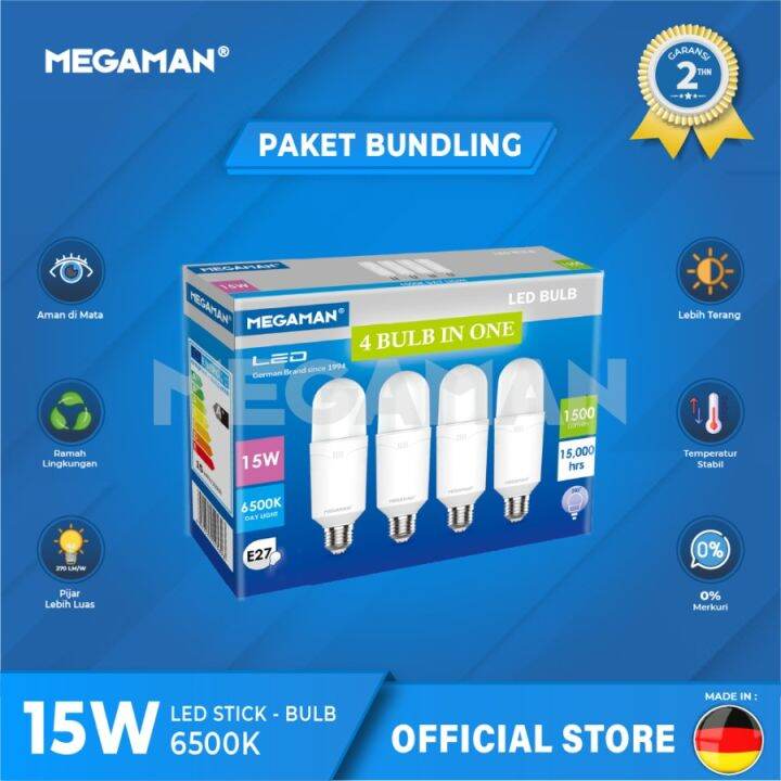 MEGAMAN LAMPU LED P-BULB PAKET ISI 4 PCS 15 WATT CAHAYA PUTIH | Lazada Indonesia
