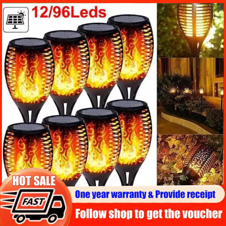 12/96 LEDs Solar Flame Dancing Flickering Light Solar Torch Lights with ...