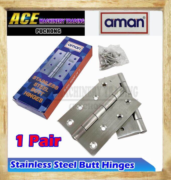 AMAN 100 x 71mm 1 Pair 304 Stainless Steel Butt Hinges Steel Hinges ...