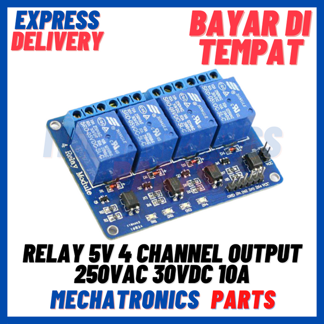 ELC[REL-0008] RELAY 5V 4 CHANNEL OUTPUT 250VAC 30VDC 10A WITH OPTOCUPLER MODULE FOR ARDUINO UNO ...