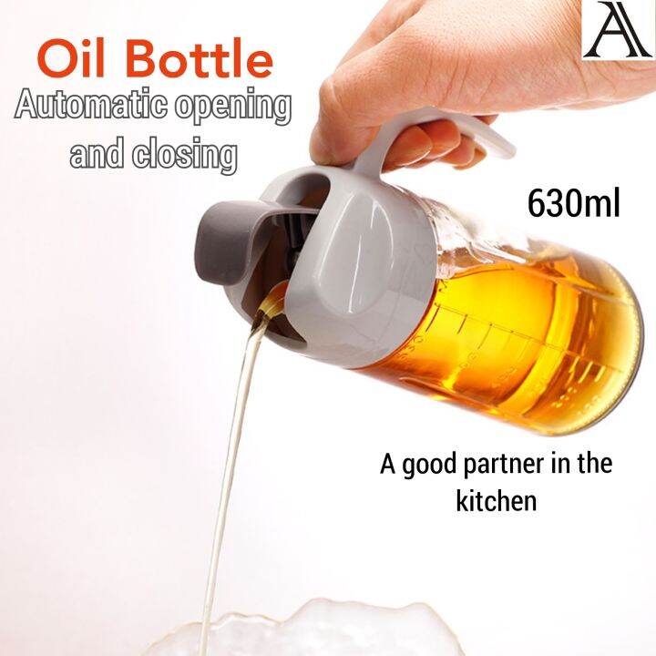 Oil or Seasoning Bottle Dispenser 630ml Glass Cooking Seasoning Bottle Dispenser/Botol Perasa ...