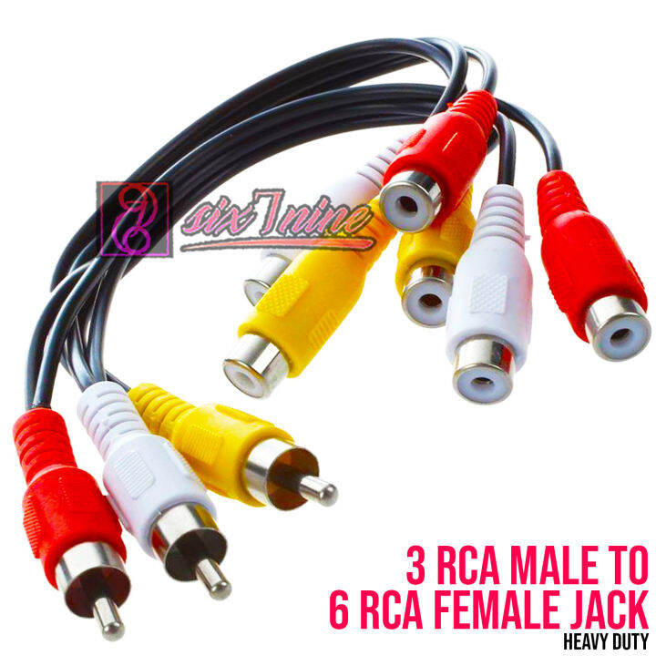 3 RCA Male Plug to 6 RCA Female Jack Splitter Audio Video AV Adapter ...
