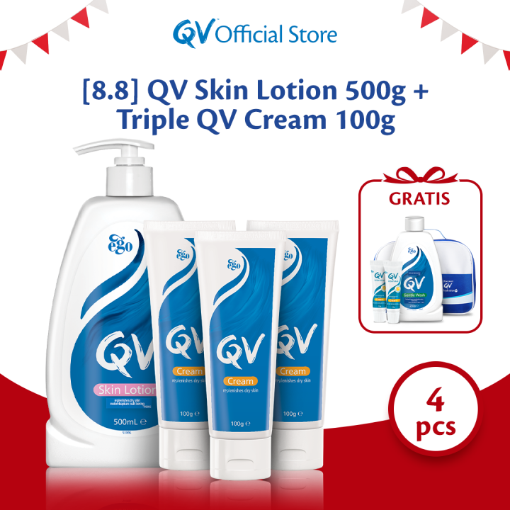 [8.8] QV Skin Lotion 500g + Triple QV Cream 100g Free Gifts | Lazada Indonesia