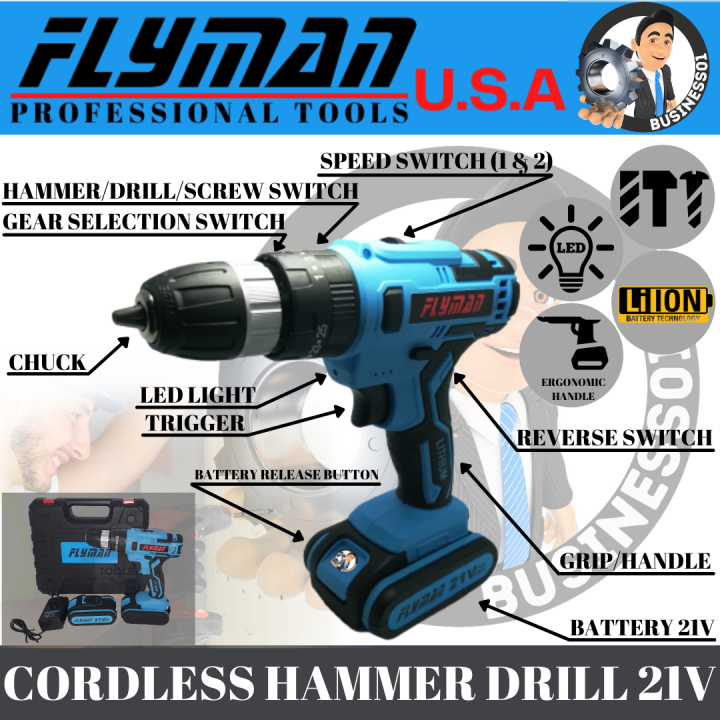Home Motor Flyman Cordless Drill Barena 21Volts High Quality Heavy Duty ...