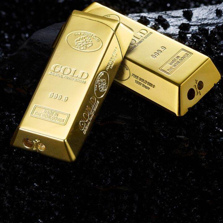Gold Bar Gold Brick Gold Nugget Side Pull Jet Flame Butane Gas Lighter ...