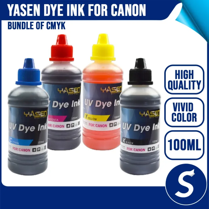 Yasen Dye Ink 100ml for Canon Bundle of CMYK (Cyan, Magenta, Yellow ...