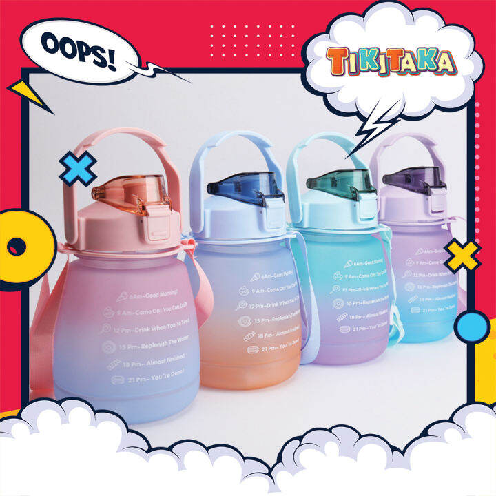 Big Belly Bottle Gradient Color 1300ml Large Capacity With Straw Handle And Strap Cute Children ...