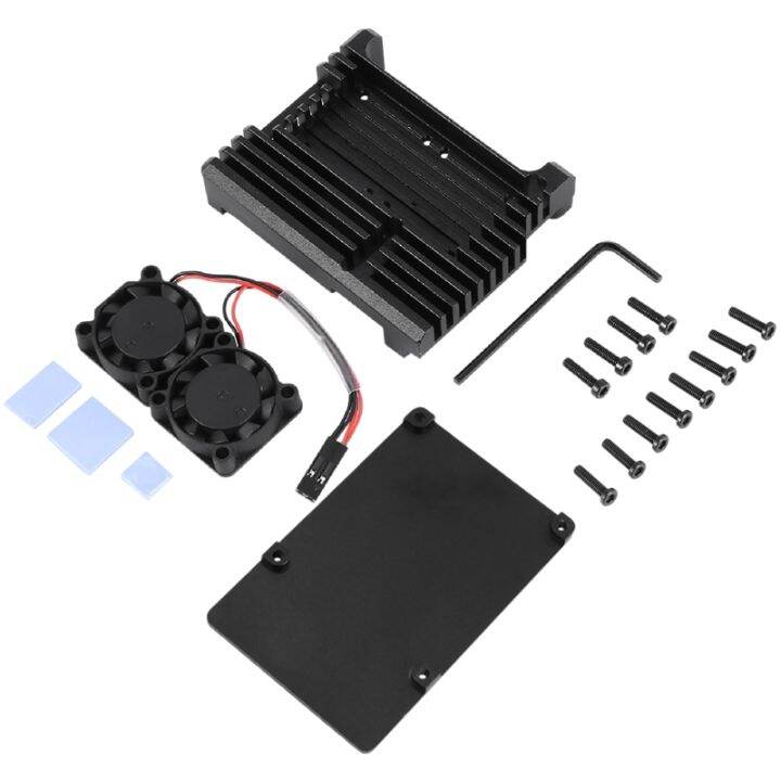for Raspberry Pi 4 Aluminum Case with Dual Cooling Fan Metal Shell ...
