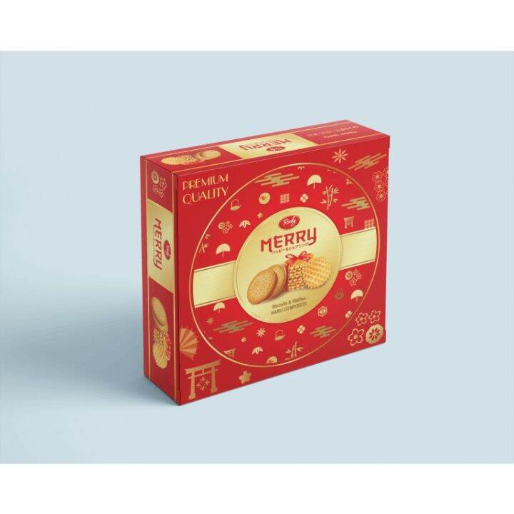 BÁNH HỘP THIẾC MERRY NHẬT BISCUITS & WAFFLES RICHY 333G MÀU XANH + ĐỎ ...