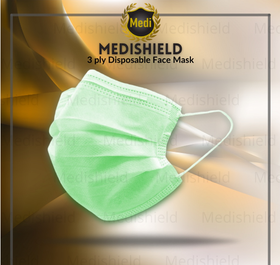 Medishield 50pcs Green colour 3ply Face mask Non Medical Disposable ...
