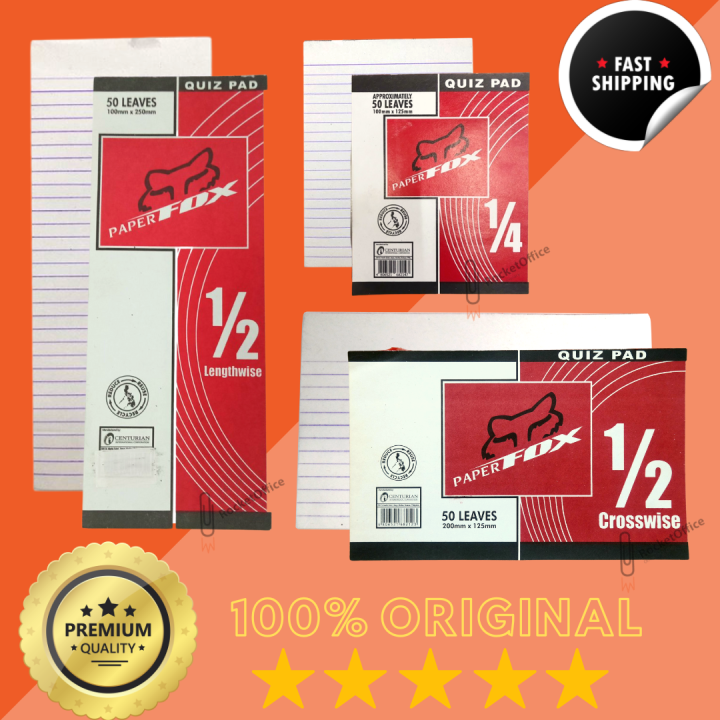 Quiz Pad 50 Sheets per pad ( 1/4, 1/2 Lengthwise, 1/2 Crosswise) Quiz ...