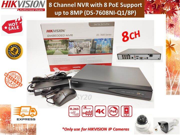 HIKVISION (DS-7608NI-Q1/8P) 8 Channel NVR with 8 PoE Support up to 8MP - Network Video Recorder ...