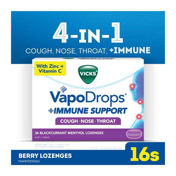 Vicks Vapodrops + Immune Support Lozenges Blackcurrant Menthol 16 PCS ...