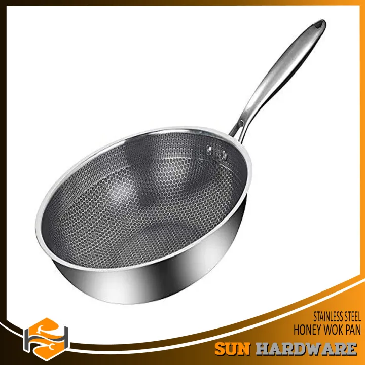 SUN HARDWARE Stainless Steel Honeycomb Wok Pan Non-Stick Scratchproof ...