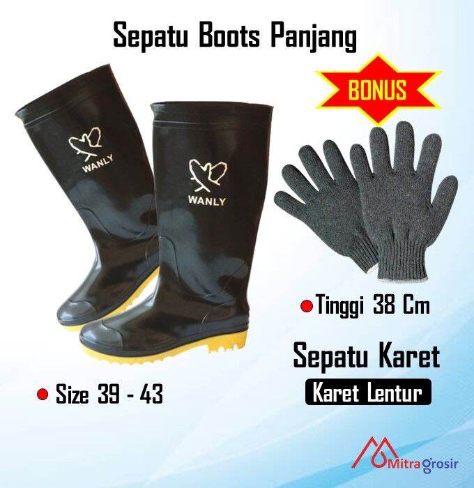 Sepatu Karet Pria Anti Air Sepatu Boots Panjang / Sepatu Bot Boot Tahan ...