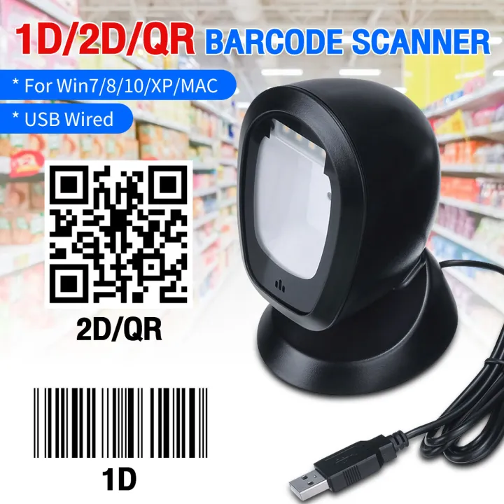 【SALE】(USB) 1D 2D Desktop Barcode Scanner 360 Degrees Rorating Scanning ...