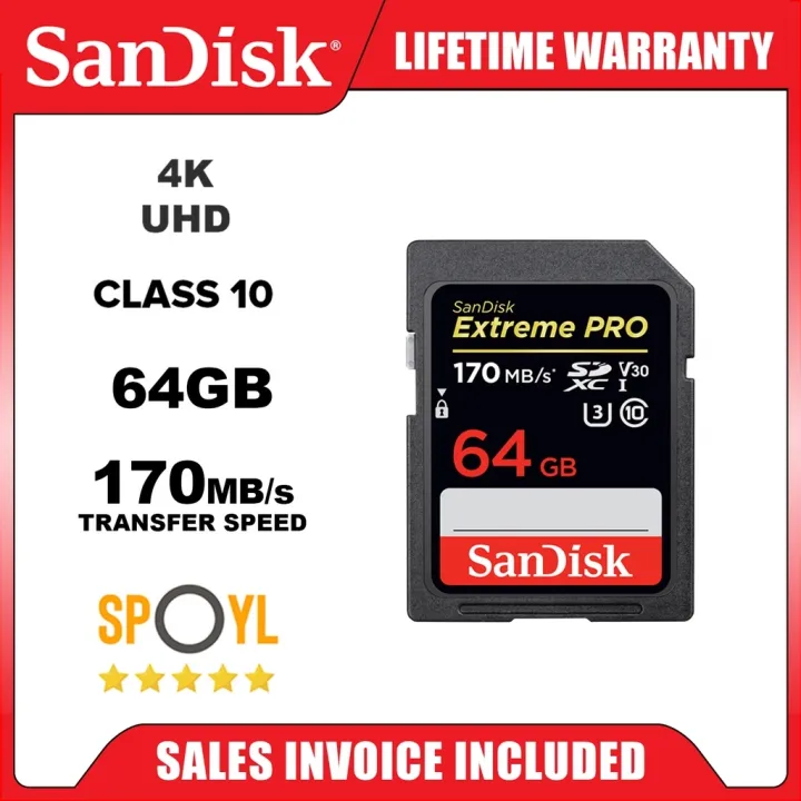 SanDisk Extreme PRO 64GB SD Card SDSDXXY SDXC UHS-I Class 10 V30 DSLR ...