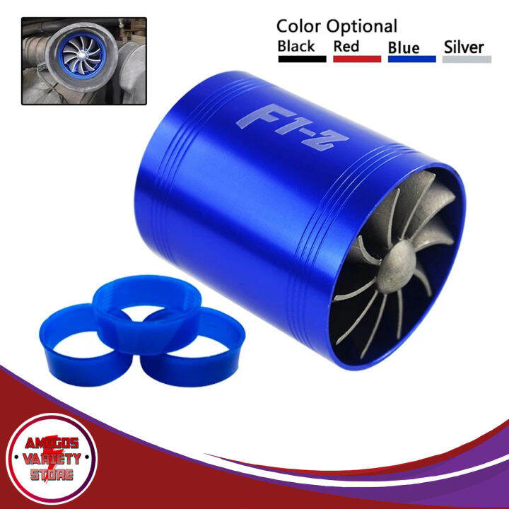 F1-Z Double Turbine Turbo Charger Air Intake Gas Fuel Saver Fan Car ...