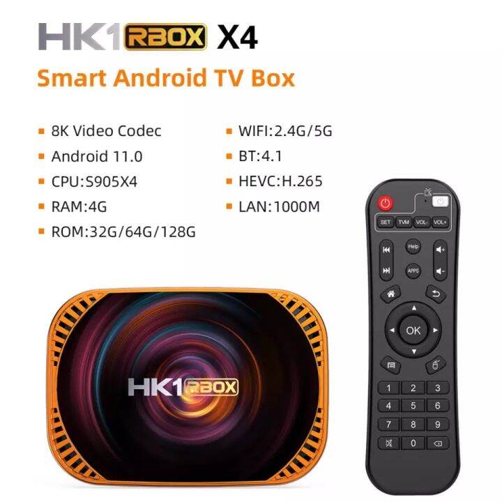 Original HK1 RBOX X4 Wifi 2.4/5G Bluetooth 4.1 CPU Amlogic S905X4 Android 11 รองรับLAN1,000M ...
