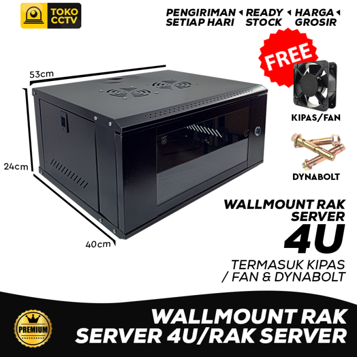 Wallmount Rack Server 4U, Rak Server Single Door 4U Gratis Fan/Kipas ...