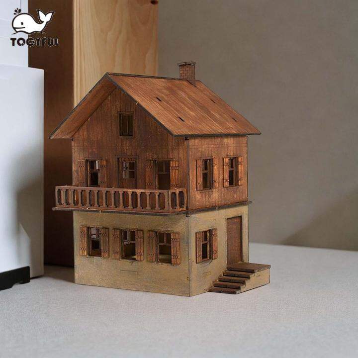 TOOYFUL DIY Wooden House Assemble Unpainted 1/72 Building Model House ...