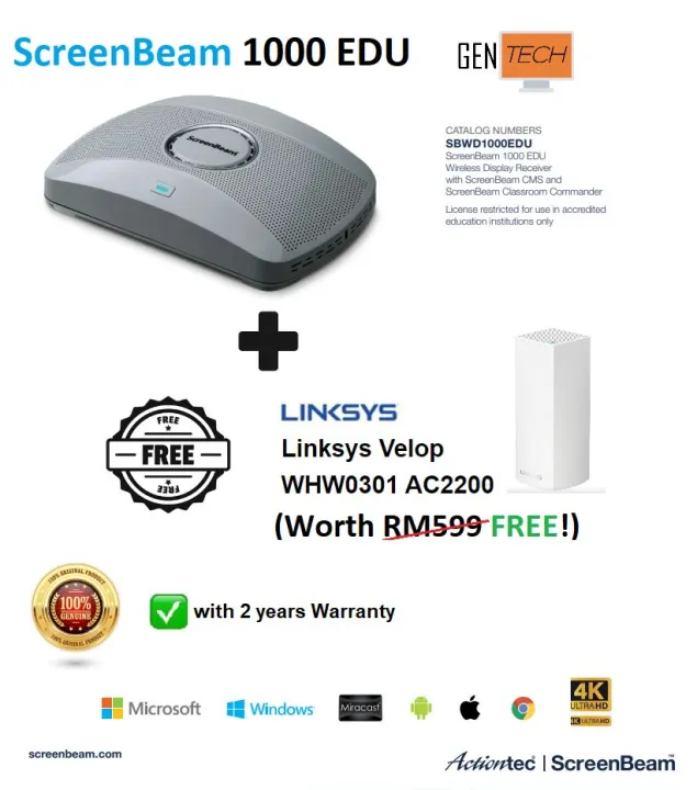 Actiontec ScreenBeam 1000 EDU 4K Wireless Display Receiver with ...