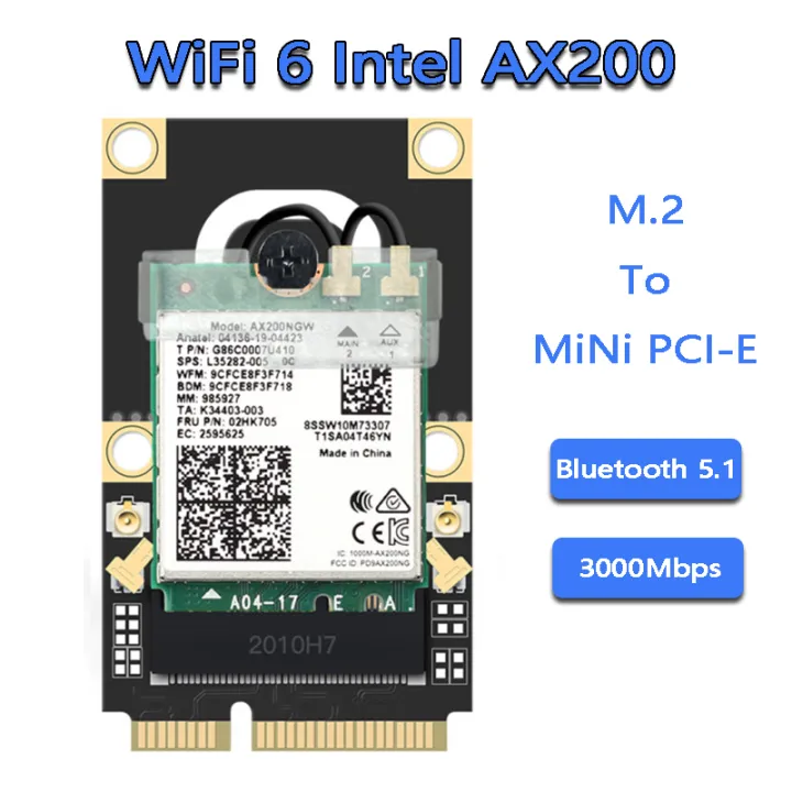Mini PCI-E Wifi 6อะแดปเตอร์ Intel AX200 Wifi การ์ดเครือข่ายไร้สาย ...