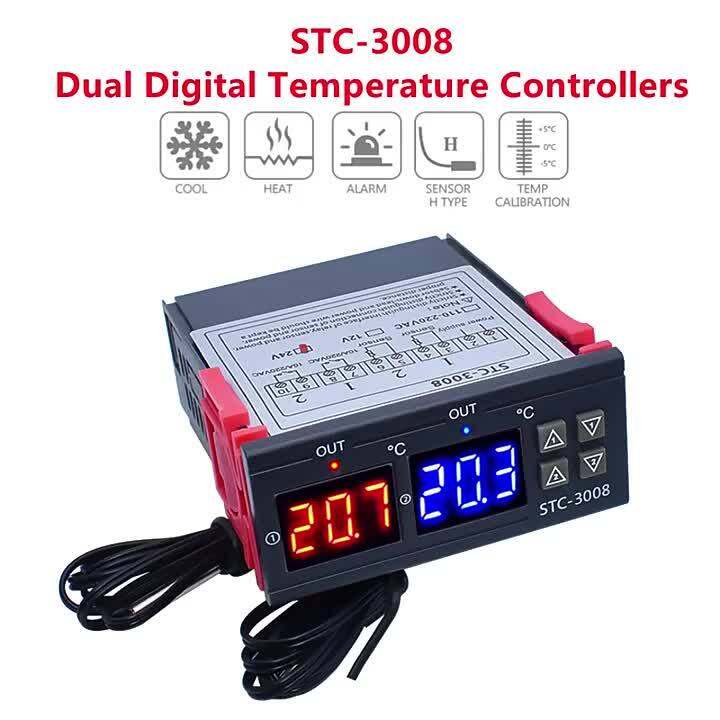 U50 STC-3008 Dual Digital Temperature Controller Two Relay Output 12V 24V 220V Thermoregulator ...