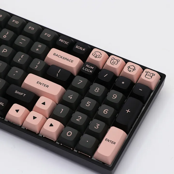 AKKO Black & Pink Keycaps Set 154 Keys ASA Low-Profile Double-Shot PBT ...