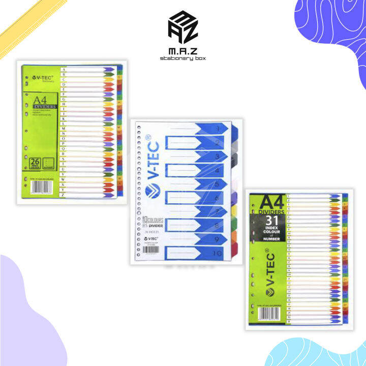 Pembatas Binder Angka Abjad V-tec A4/B5/A5 / Vtec Divider Loose Leaf ...