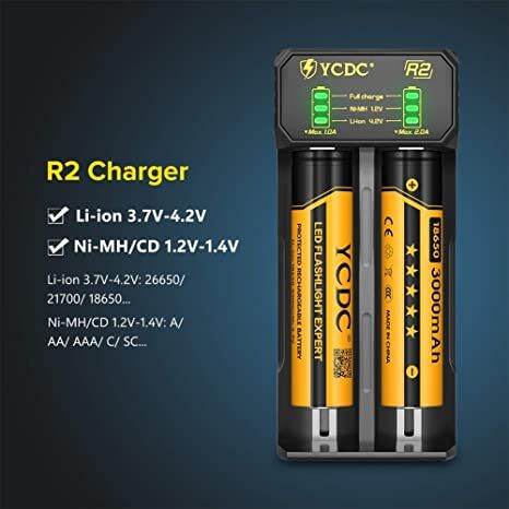 YCDC Universal Battery Charger, AA AAA C D Battery Charger, R2 Lithium ...