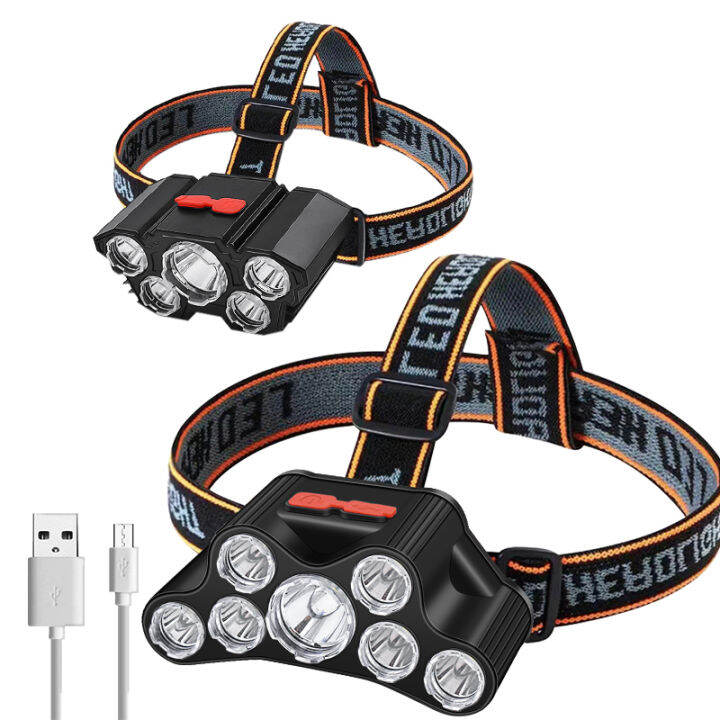 5 LED Headlamp Rechargeable Powerful Head Lamp with Built-in 18650 ...