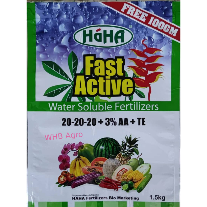 Haha Fast Active Water Soluble Fertilizer 20-20-20 + 3% AA + TE - ( 1 ...