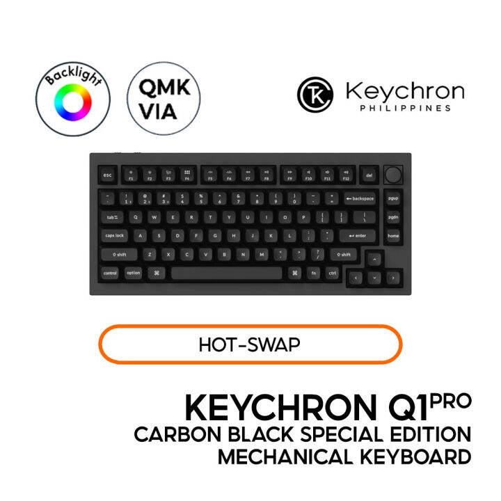 Keychron Q1 Pro Knob QMK Keyboard (SE Carbon Black, 75%, Wired ...