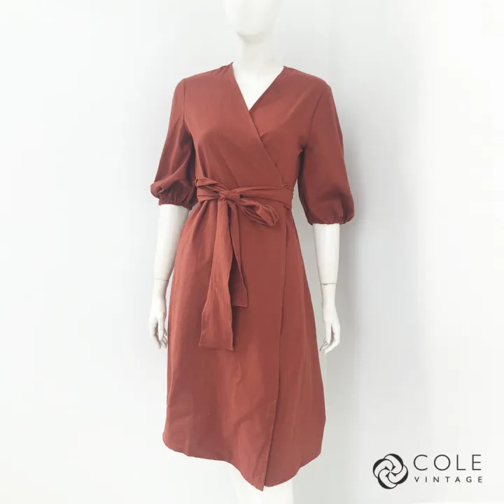 Cole Vintage Adelle Puff Sleeves Wrap Dress Lazada Ph