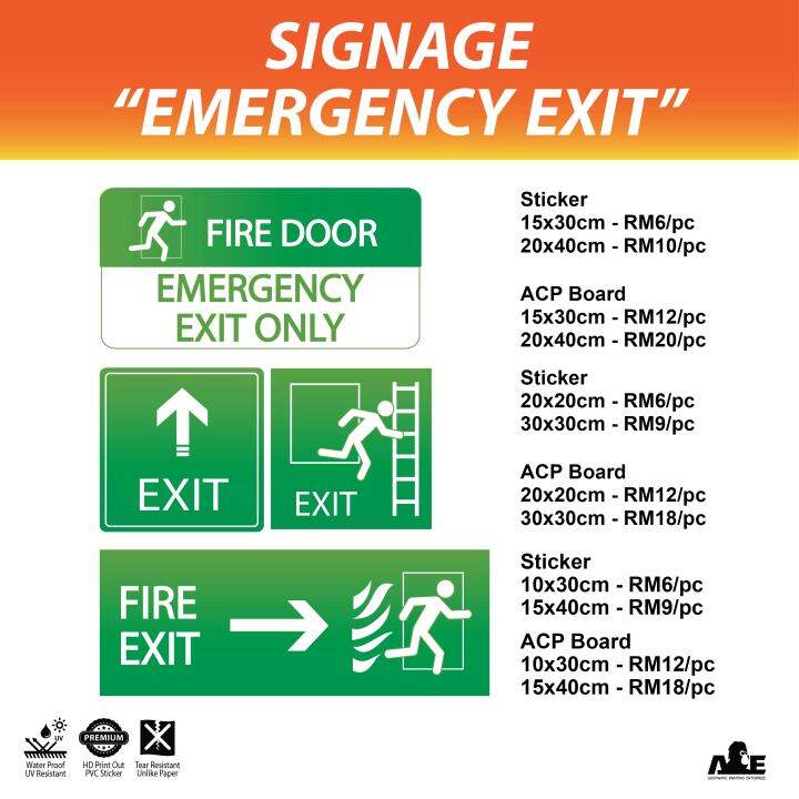 Emergency Exit | Pintu Kecemasan | 紧急出口 | Safety Sign | Sticker ...