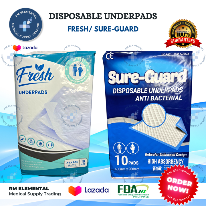 DISPOSABLE UNDERPADS SURE-GUARD | Fresh 1 Pack (10 pcs) | Lazada PH