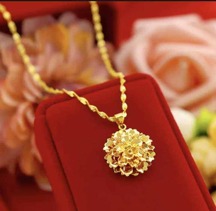 Kalung Lilit Melintir Free Liontin Bunga Teratai Bulat Lapis Emas 24k X