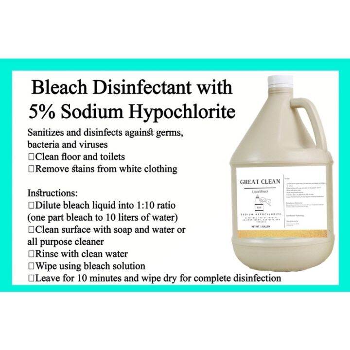 Bleach Disinfectant with 5 Sodium Hypochlorite 1 gallon - Removes ...