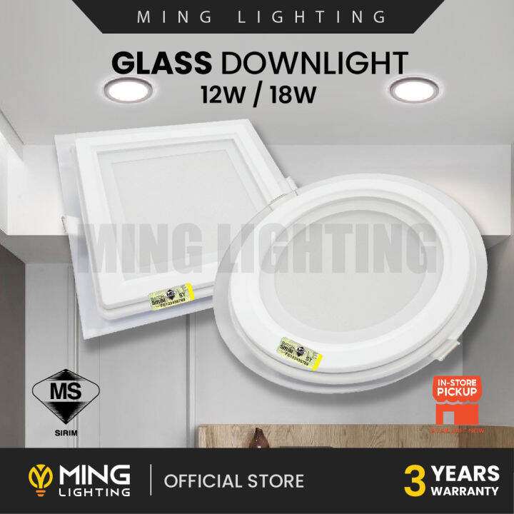 [SIRIM] LED Glass Downlight 12W 18W Down Light Siling Ceiling Round ...