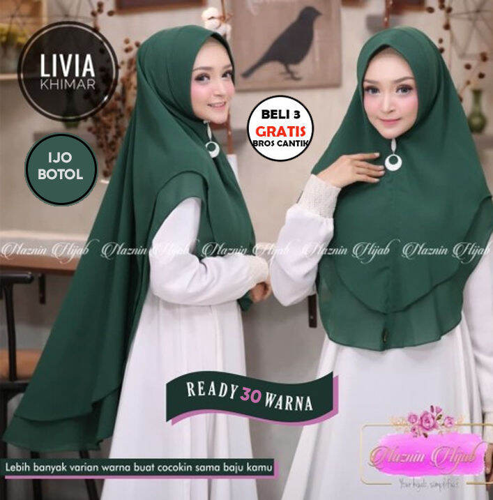 30 Warna Khimar Livia 2 Layer Jumbo 75x115 Oval Pinguin Instan Samping